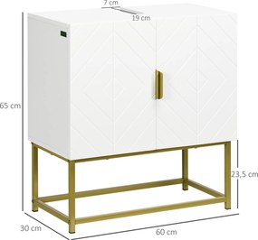 Kleankin Skříňka pod umyvadlo Koupelnový nábytek Moderní skříňka s 2 dveřmi a zlatými ocelovými nohami 60x30x65 cm Bílá
