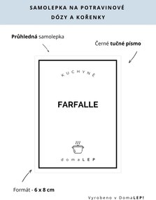 FARFALLE  – průhledná samolepka na dózu, tučné písmo, 6 x 8 cm | DomaLEP