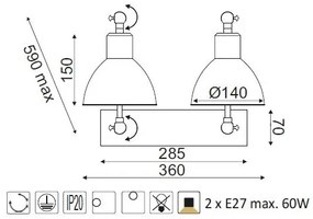 ACA DECOR Retro nástěnné bodové svítidlo THALASSA  2x60W/E27/230V/IP20, barva rzi