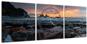 Obraz - krajina na Novém Zélandě (s hodinami) (90x30 cm)