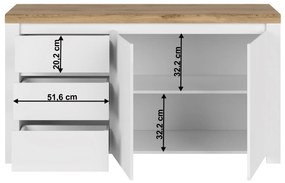 Kondela Komoda 2D3S, bílý lesk/dub wotan, VILGO