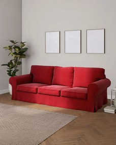 Potah na pohovku IKEA Ektorp 3-místná rozkládací, NOVÝ MODEL 2013 barva červená látka lesklé, sametová