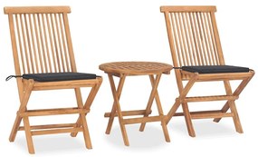 3dílný skládací zahradní jídelní set s poduškou masivní teak 3063171