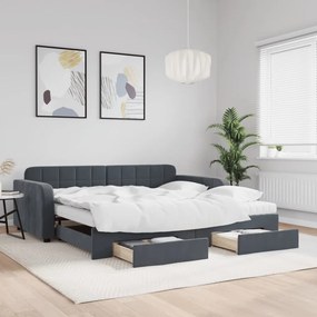Válenda s přistýlkou a zásuvkami tmavě šedá 100 x 200 cm samet 3197009