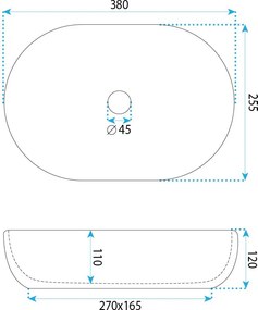 Rea Evora, oválné umyvadlo na desku, 375x255x120mm, béžová-imitace kamene, REA-U3225