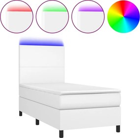 Box spring postel s matrací a LED bílá 90x190 cm umělá kůže 3135796