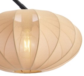 Japandi oblouková stojací lampa černá s hnědým stínidlem - Bida