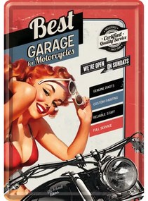 Postershop Plechová pohlednice - Best Garage for Motorcycles (cervená)