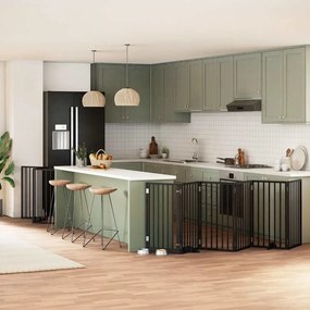 Zábrana pro psy s dvířky skládací 12 panelů černá 600 cm topol 3155545