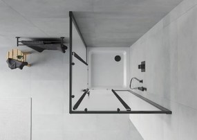 Mexen Rio, čtvercový sprchový kout s posuvnými dveřmi 70 (dveře) x 70 (dveře) x 190 cm, 5mm sklo námraza, černý profil + bílá sprchová vanička SLIM, 860-070-070-70-30-4010B