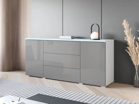Komoda do pokoje Sawoti 150, Barva: bílá / šedý lesk, Osvětlení: osvětlení LED RGB - barevné