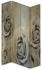 Ozdobný paraván Růže Květiny Zlato - 145x170 cm, čtyřdílný, obustranný paraván 360°