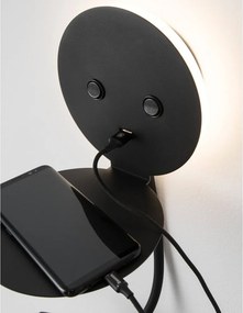 Černé hliníkové LED nástěnné svítidlo s ohybatelnou konstrukcí/s USB portem Eclip – Nova Luce