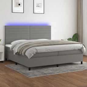 Box spring postel s matrací a LED tmavě šedá 200x200 cm textil,  3134982