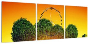 Obraz - Srdce v korunách stromů (s hodinami) (90x30 cm)