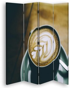 Ozdobný paraván, Káva se vzorem - 145x170 cm, čtyřdílný, klasický paraván