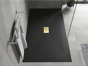 Mexen Hugo, obdélníková sprchová vanička SMC 200 x 100 cm, černá, zlatá krytka, 42701020-G