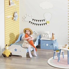 Dětská postel HOMCOM, nízká postel pro děti od 3 do 6 let, 143 x 74 cm, design hvězdy, včetně latě, do dětského pokoje, modro-bílá