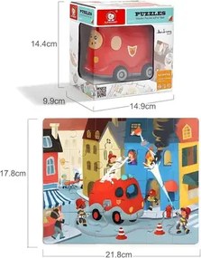 TOP BRIGHT Dřevěné puzzle s hračkou Hasičské auto / 24 dílků