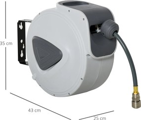 DURHAND Automatická navíjecí hadice 20m + 194cm s připojením Φ1/4'', montovatelná na zeď a otočná o 180°, šedá