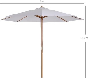 Slunečník Ø 300 cm, jedlové dřevo/bambus/polyester, UV a voděodolný, krémově bílý 01-0244