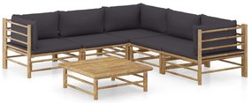 6dílná zahradní sedací souprava + tmavě šedé podušky bambus 3058214