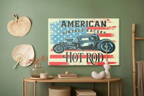Obraz Staré Auto Na Pozadí Americké Historické Vlajky Nedostatek Nedostatek Plátno Canvas 90x60