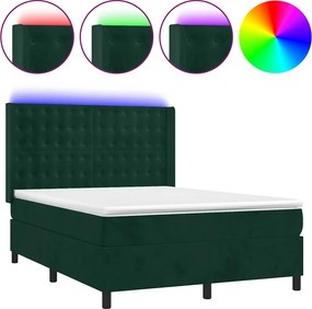 Box spring postel s matrací a LED tmavě zelená 140x200 cm samet 3139808