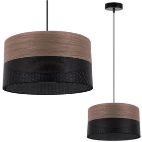 Závěsné svítidlo Wood, 1x hnědá ořechová dýha/černé plastové stínítko, (fi 30cm)
