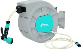 Outsunny Skládací Zahradní Hadicový Naviják s 30+2m Hadicí, Automatický Naviják s Otočením o 180° a Zámkem, 7 Sprejů pro Zavlažování v PP, Zelený a Še