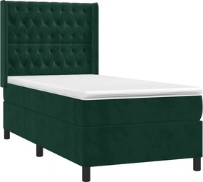 Box spring postel s matrací a LED tmavě zelená 90x190 cm samet 3139718