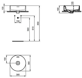 Ideal Standard Strada II - Umyvadlo na desku ø380 mm, s přepadem, bez otvoru, Bílá, T292901