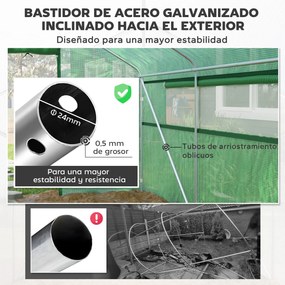 Outsunny Zelený Túnelový Skleník 4x3x2 m s 2 Mřížkovými Okny, Anti-UV PE Kryt a 1 Otevírací Dveře se Zipem Zelený Zahradní Skleník