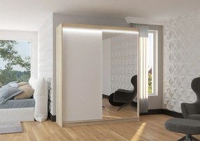 Posuvná skříň se zrcadlem a LED osvětlením VIKI 180 sonoma – bílá