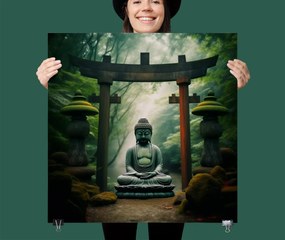 Plakát - Socha buddhy v bráně Torii FeelHappy.cz Velikost plakátu: 100 x 100 cm