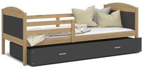 Dětská postel MATYAS P 80x160 cm s borovicovou konstrukcí v šedé barvě se šuplíkem.