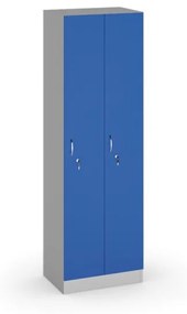 Dřevěná šatní skříňka, 2 oddíly, 1900x600x420 mm, šedá/modrá