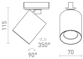 Rendl R13871 stropní svítidlo DARIO pro jednookruhovou lištu, černá, česaná mosaz, 230V, GU10, ø7cm