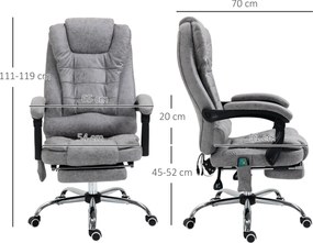 Vinsetto Masážní Hřejivá Kancelářská Židle Ergonomická S Nastavitelnou Výškou A Sklopným Opěradlem Z Mikrovlákna Šedá