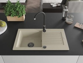 Mexen Pablo, granitový dřez 752x436x161 mm, 1-komorový, béžová s černým sifonem, 6510751010-69-B