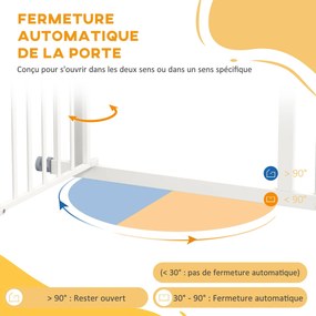 PawHut Rozšiřitelná bezpečnostní brána pro psy 74-80 cm, dvojité zamykání, automatické zavírání, tlaková montáž pro schody, výška 76 cm, bílá