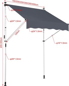 Rozpěrná markýza Westerly 350x120 cm – antracitová