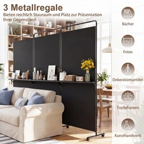 Costway 3-dílný dělič pokoje na kolečkách, skládací zástěna, zástěna na ochranu