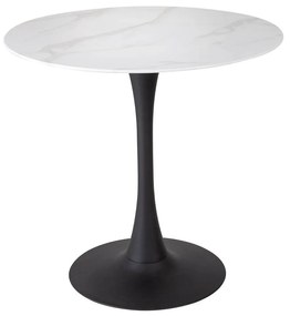 Kulatý jídelní stůl Saima 80 cm bílo-černý - vzor mramor