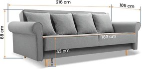IDZ Rozkládací pohovka KRYSTYNA, 216 cm Barva látky: Světle šedá (Norn 07)