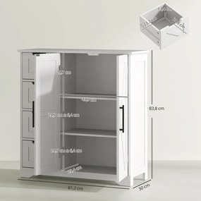 HOMCOM koupelnový nábytek, úložný nábytek, se 4 zásuvkami, 1 skříňkou, pro malé prostory, 81,2 x 30 x 83,8 cm, bílá