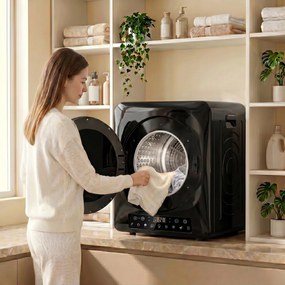 HOMCOM 1000 W kompaktní odvětrávací sušička s extra sušicím a ECO režimy, nastavením časovače a teploty, černá