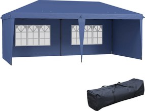 Outsunny skládací pavilon 6x3 m, pop-up s 4 odnímatelnými bočními stěnami, zahradní pavilon se 2 okny a přepravní taškou, modrý