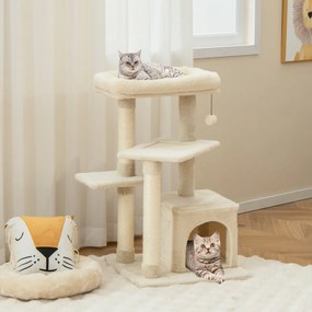 Costway Malé škrabadlo 85 cm kočičí strom s jeskyní pro kočky a měkkým béžovým