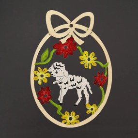 AMADEA Dřevěná dekorace vajíčko beránek, velikost 9 cm, český výrobek